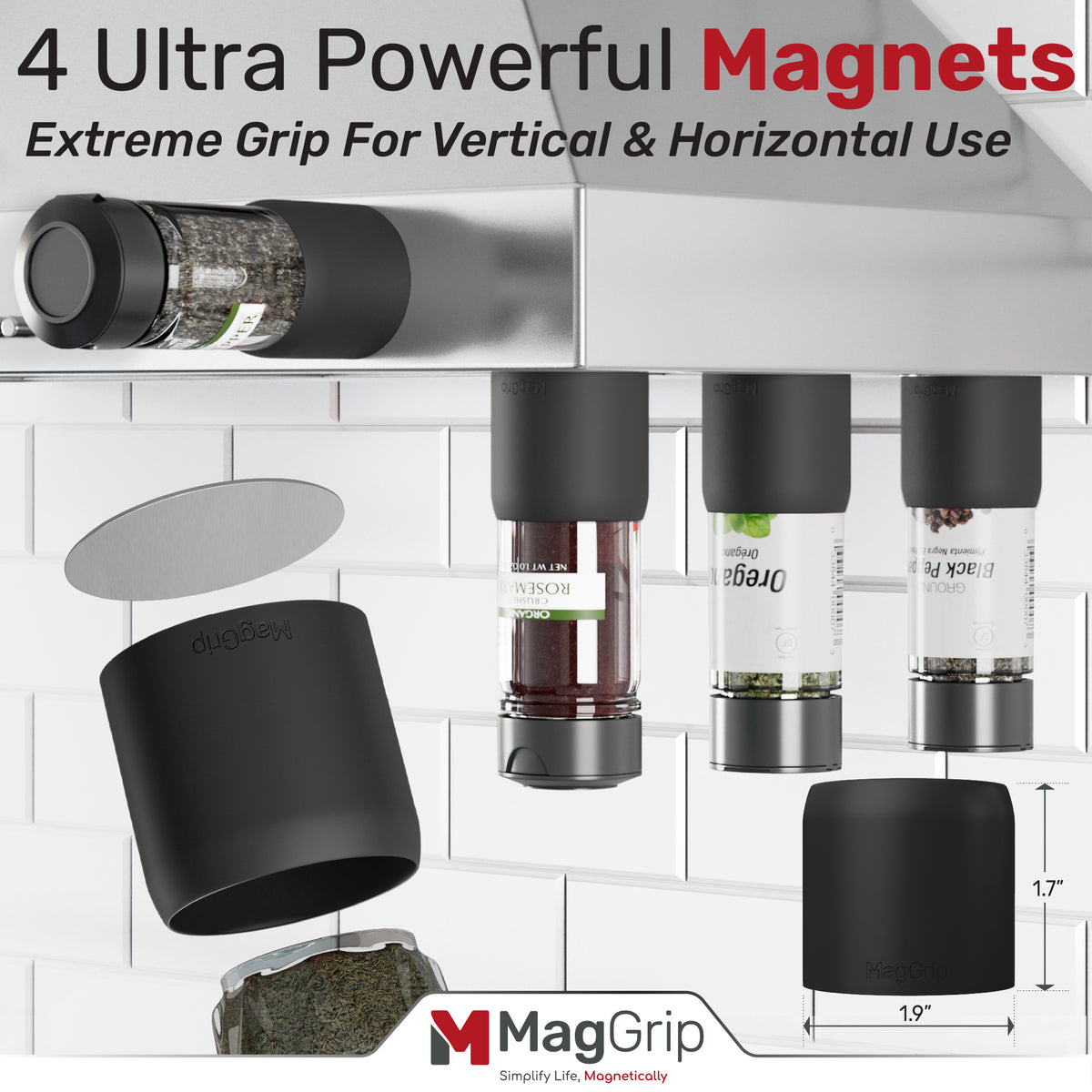MagGrip Magnetic Silicone Spice Jar Grips - Black